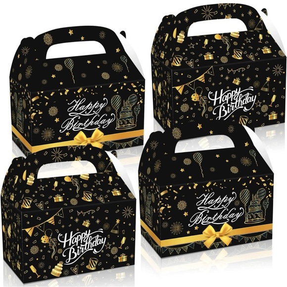 Party Supplies | 12 Pack Happy Birthday Favor Boxes Black Gold Kraft ...